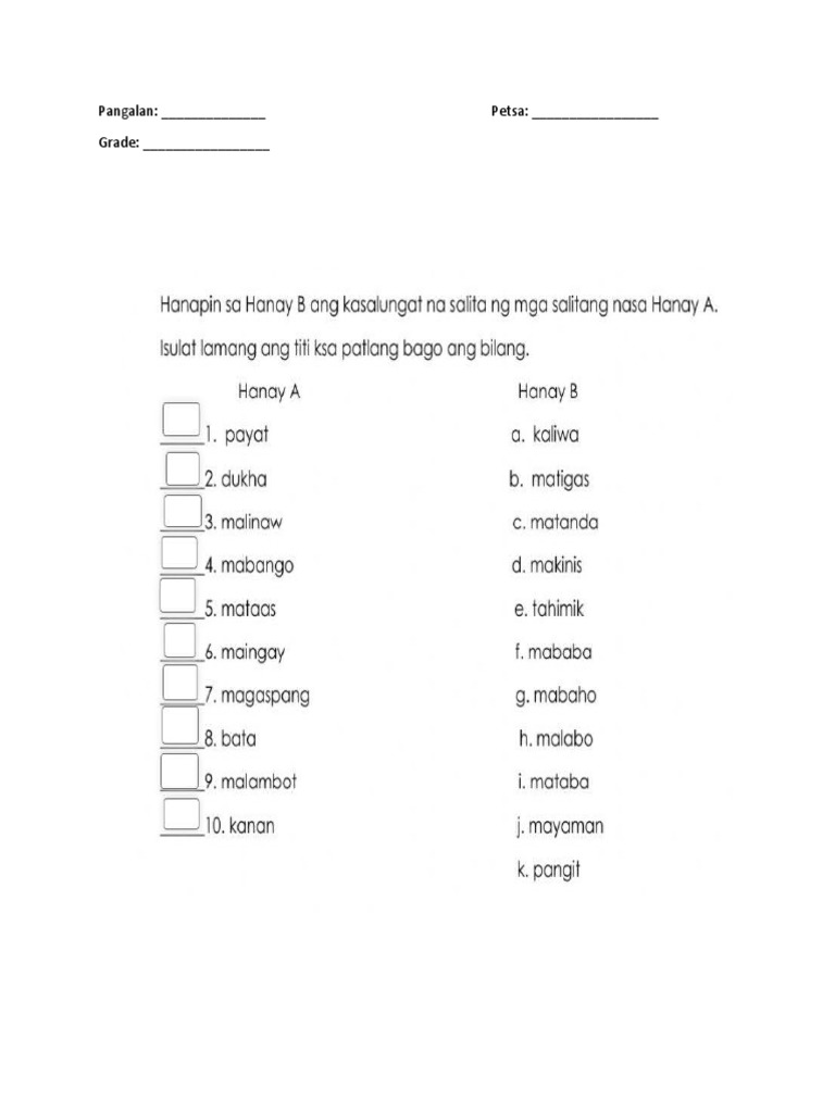 Filipino worksheet | PDF