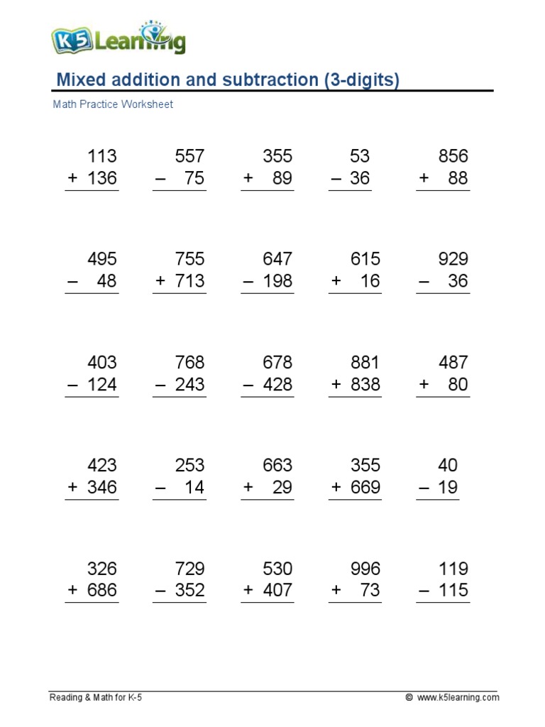 Add Subtract 3 Digits C | PDF
