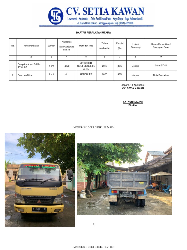 Daftar Peralatan Utama | PDF