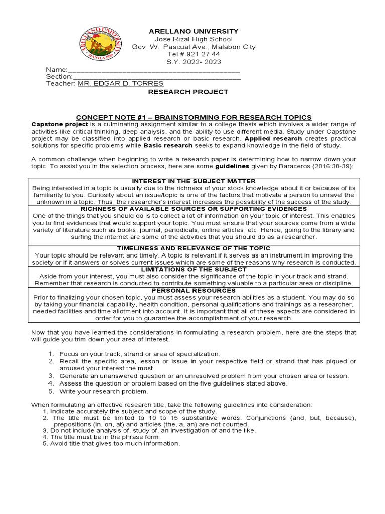 Concept Note #1 - Brainstorming For Research Topics | PDF | Psychological Concepts | Learning