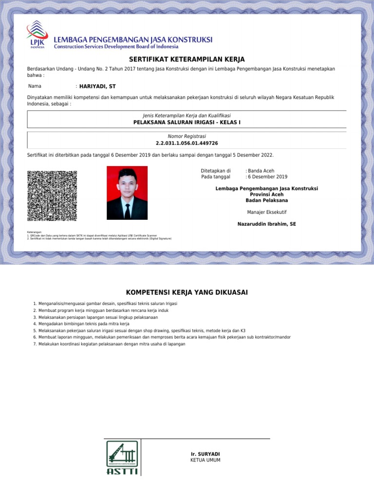 SKT Irigasi Hariyadi Des 2022 | PDF