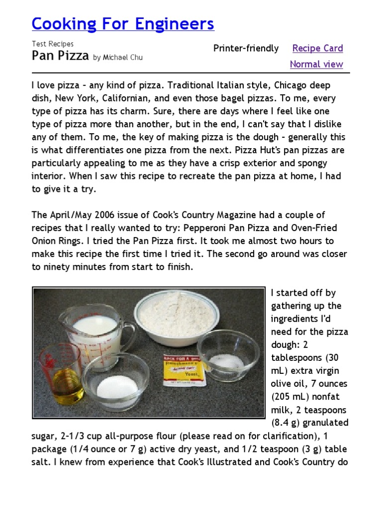 Pan Pizza Recipe for Engineers | PDF | Breads | Pizza