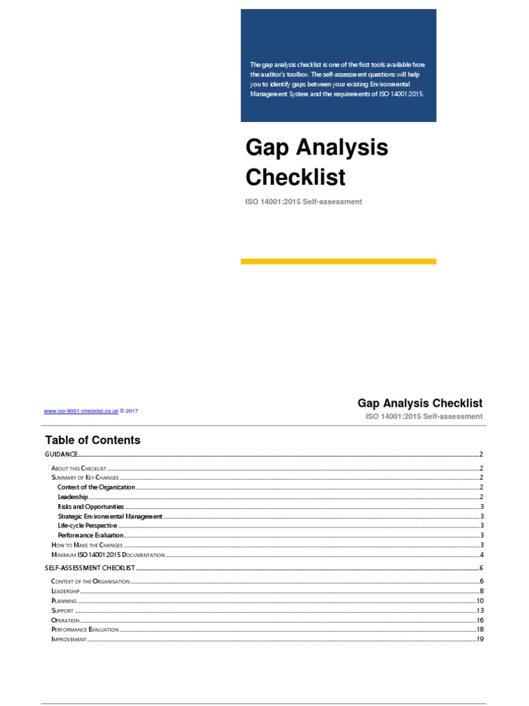 Gap Analysis Checklist: ISO 14001:2015 Self-Assessment | PDF | Life Cycle Assessment | Audit