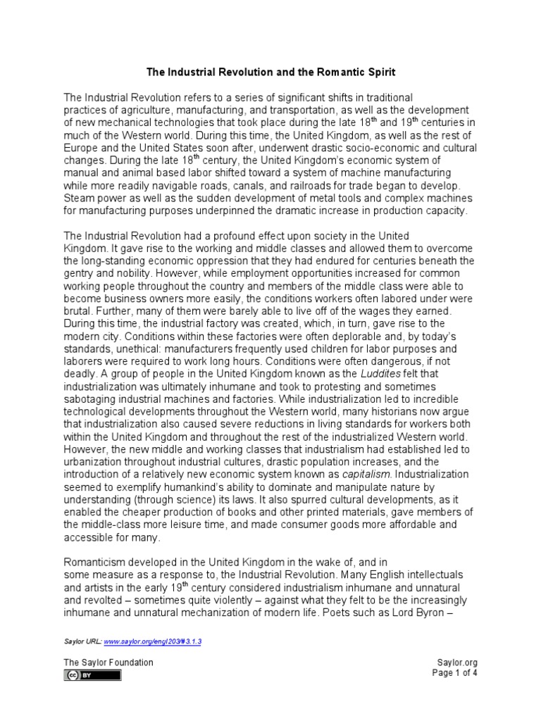 The Industrial Revolution and The Romantic Spirit: TH TH | PDF ...