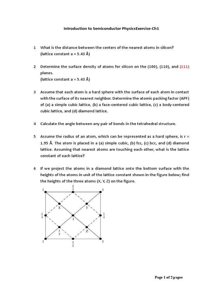 習題 - Introduction to Semiconductor Physics - HW-Ch1 - 20230331 | PDF