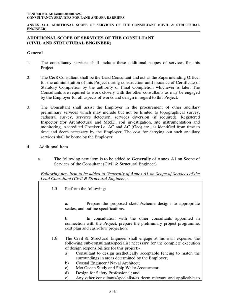 Additional Scope of Services of The Consultant (Civil and Structural Engineer) General | PDF ...
