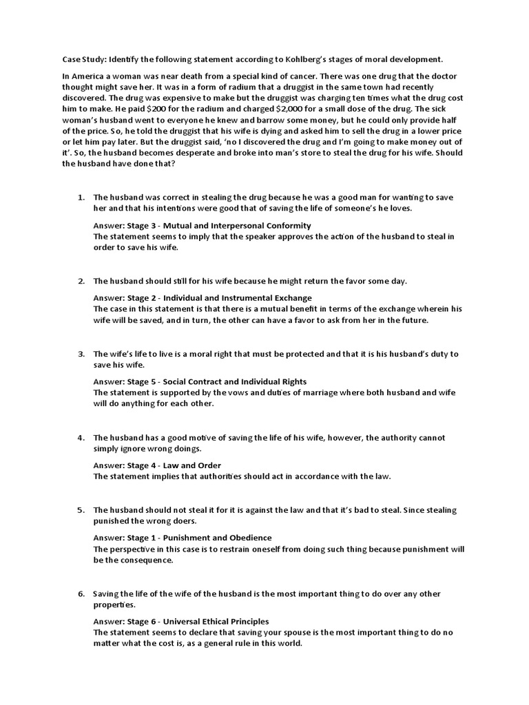 Analysis of a Medical Ethics Case Using Kohlberg's Stages of Moral ...
