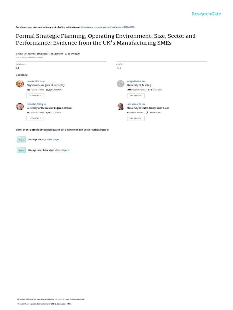 Formal Strategic Planning Operating Environment Si | PDF | Factor Analysis | Survey Methodology