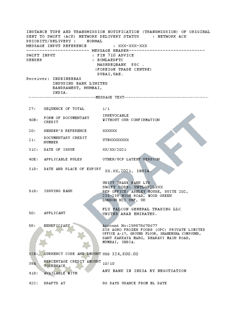 International Trade Transaction: Letter of Credit for Export of Frozen ...
