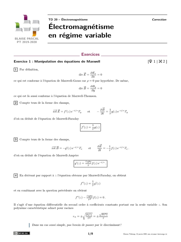 Exercices Corrigés sur les Équations de Maxwell | PDF | Équations de ...