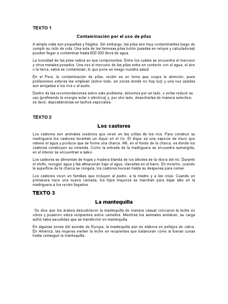 Los Castores: Texto 1 Contaminación Por El Uso de Pilas | PDF | Castor | Agua