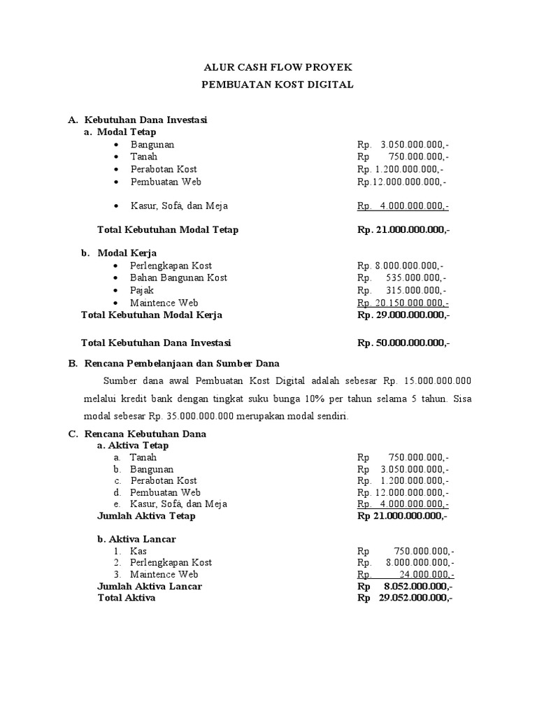 Contoh Cash Flow Proyek Kost Digital | PDF