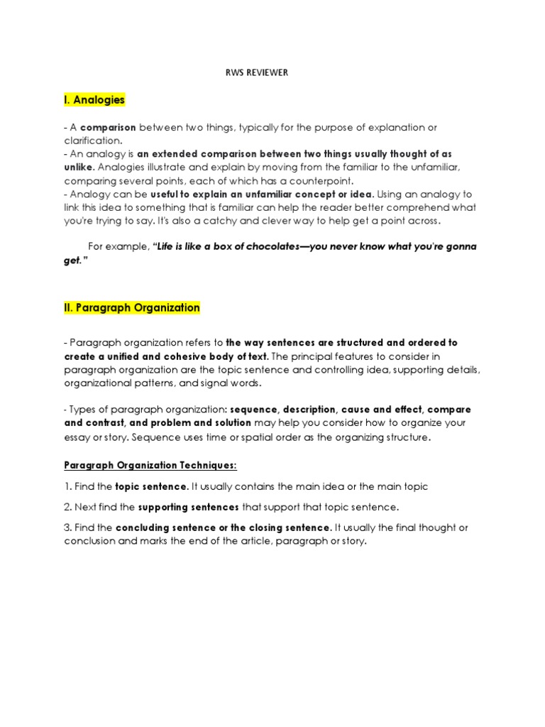 RWS Reviewer | PDF | Analogy | Reading Comprehension