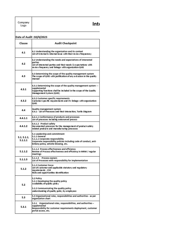 Internal Audit Checksheet - IATF 16949 - 2016 | Download Free PDF ...