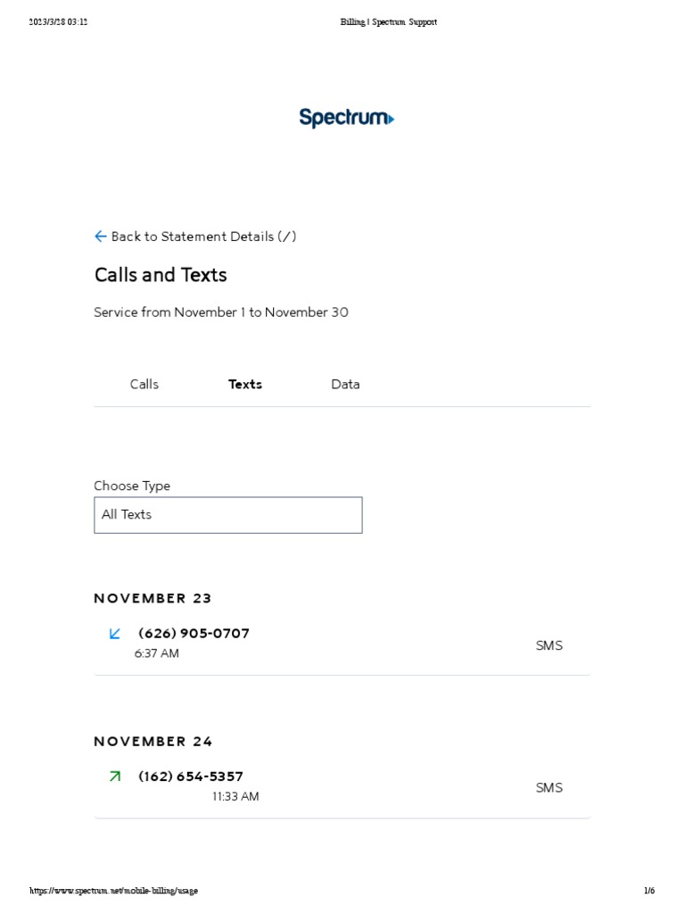 Billing - Spectrum Support Nov Text | PDF | Text Messaging | Data Transmission