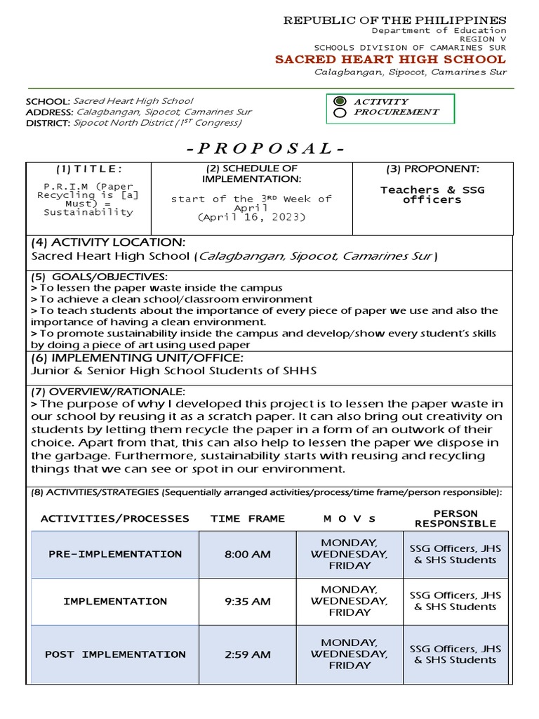Project Proposal Format in Science 10 (3rd Quarter) | PDF