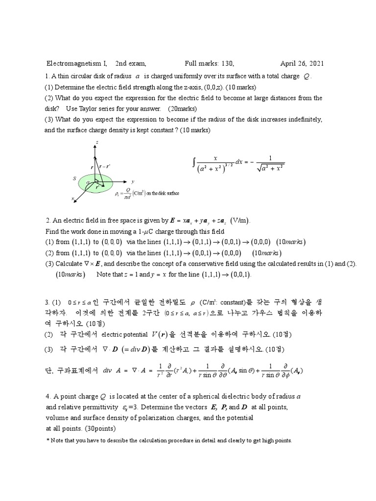 Electromagnetism Exam Questions and Solutions | PDF | Materials | Physical Quantities