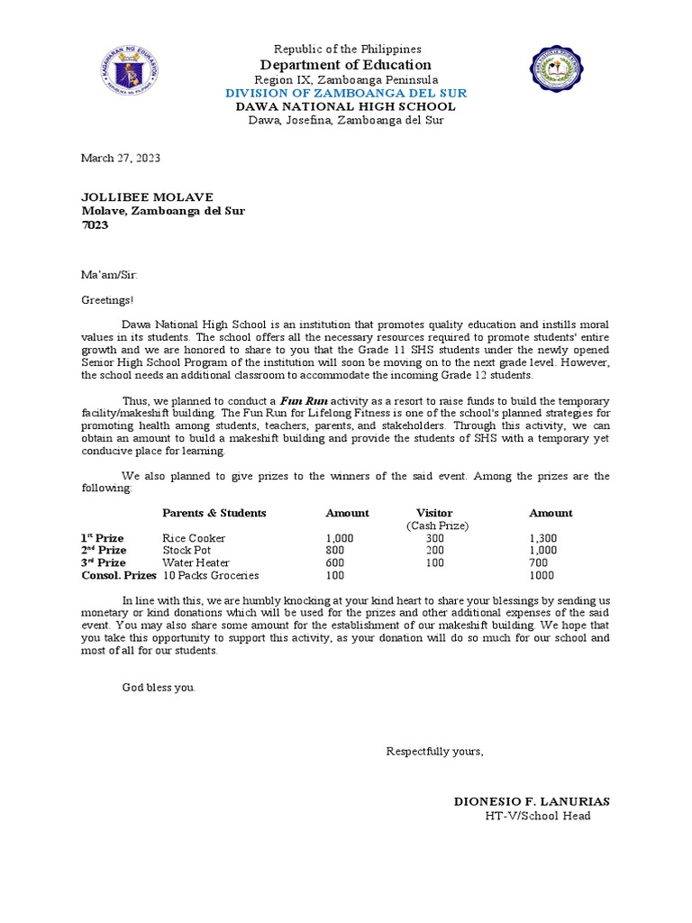 Fun Run Solicitation Letter | PDF