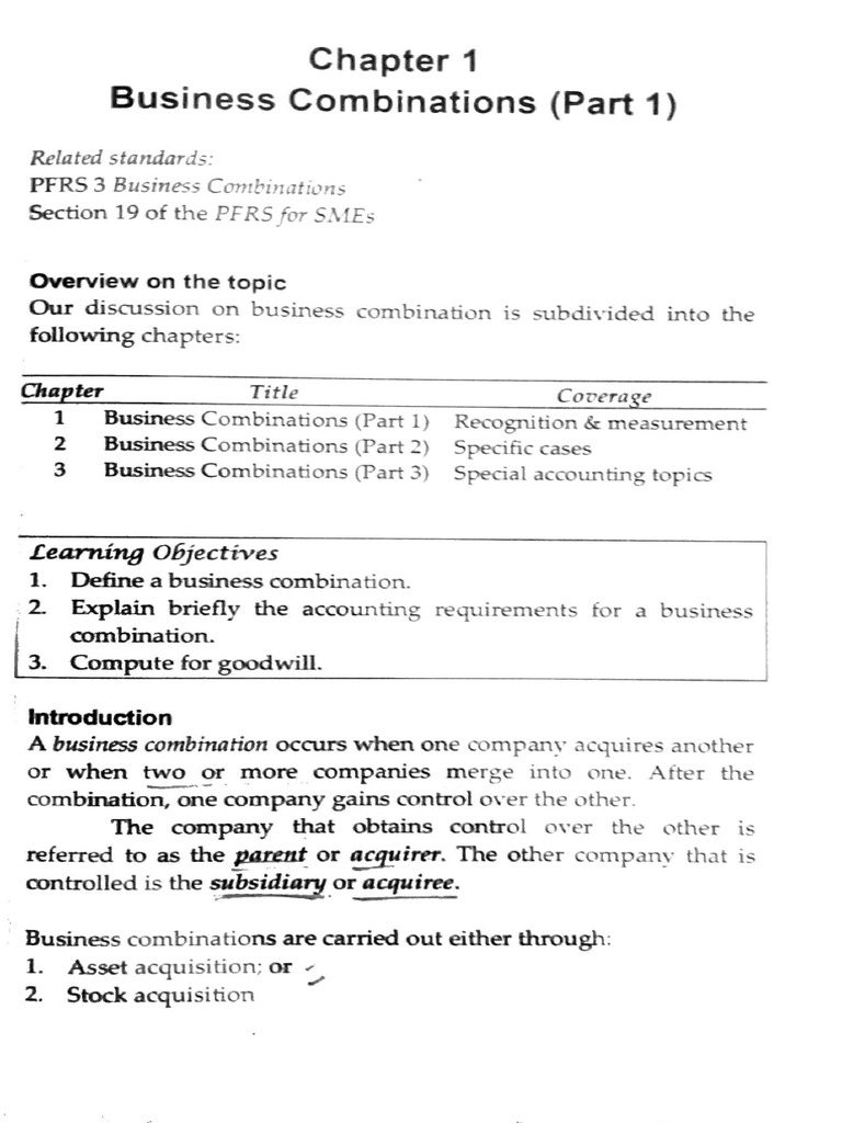 Chapter 1 - Accounting For Business Combinations | PDF