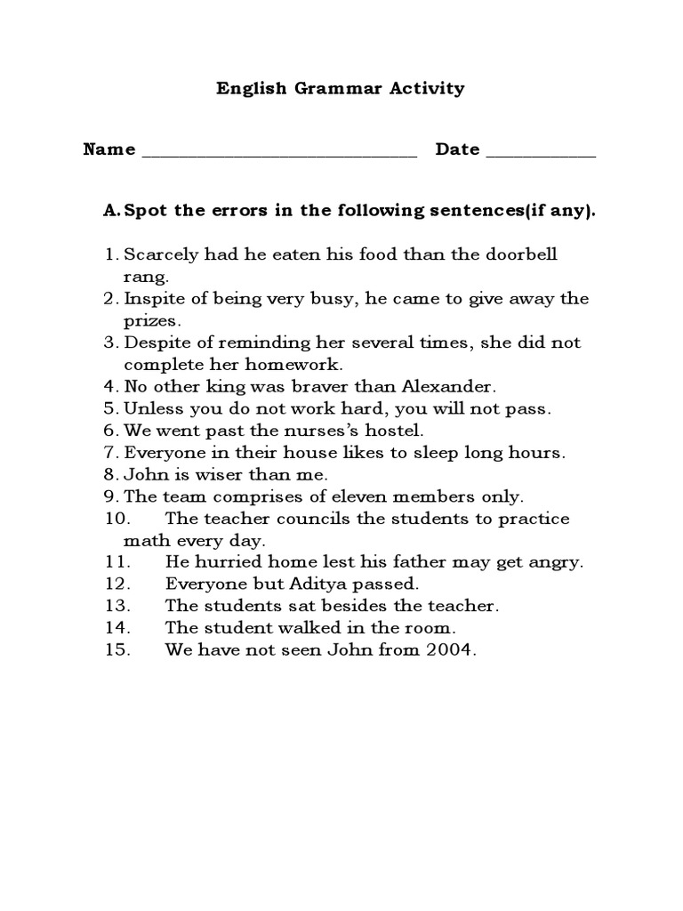 English Grammar Activity | PDF