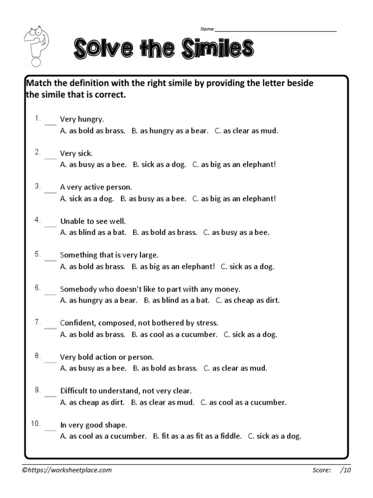 Simile Worksheet 1 | PDF