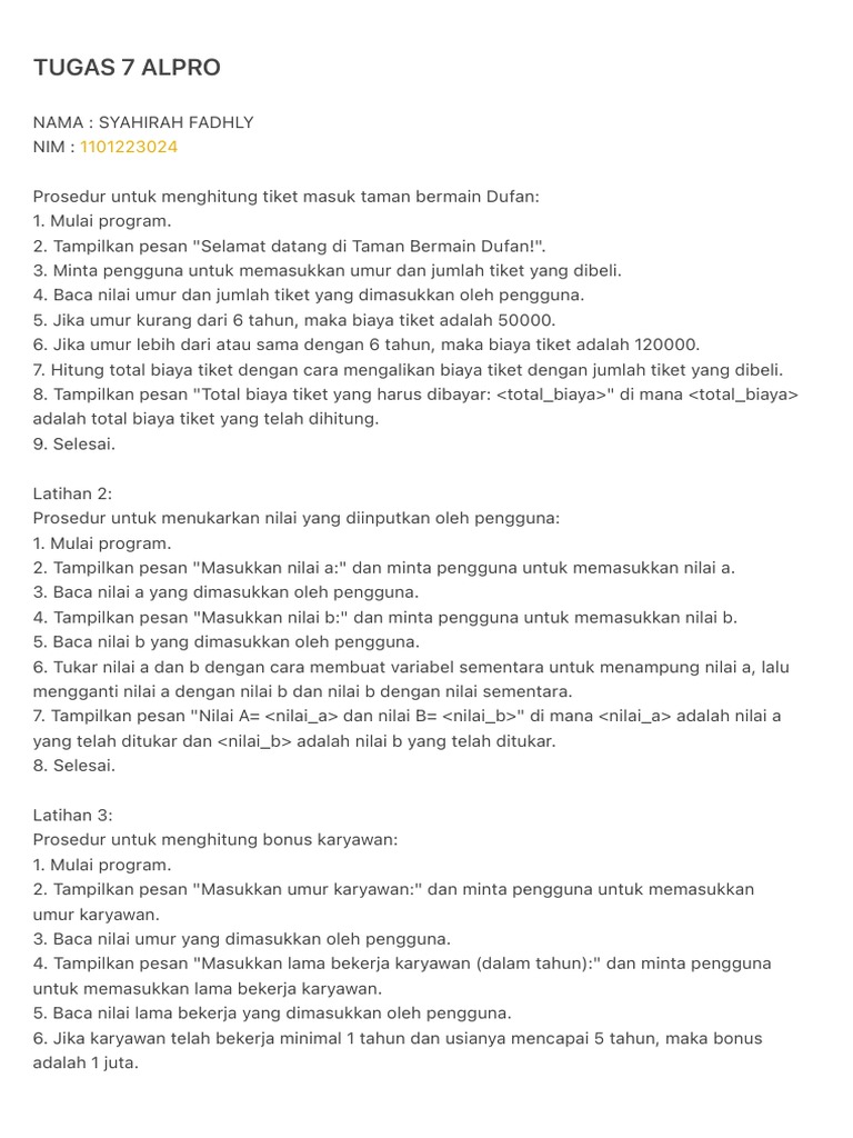 Tugas 7 Alpro | PDF | Bisnis | Pengelolaan Keuangan & Uang