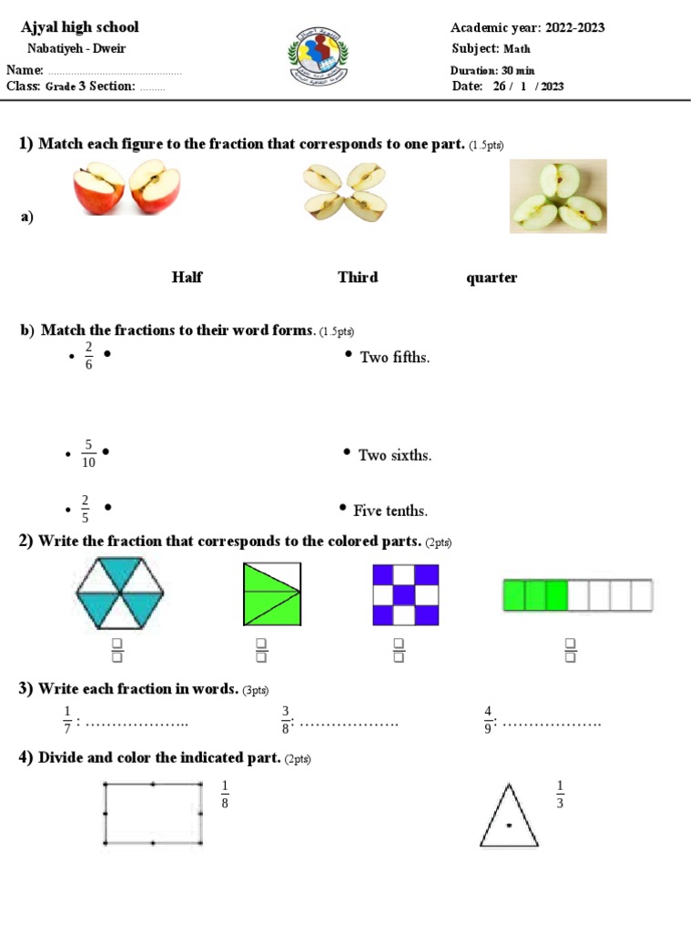 Fraction Grade 3 | PDF | Division (Mathematics) | Numbers