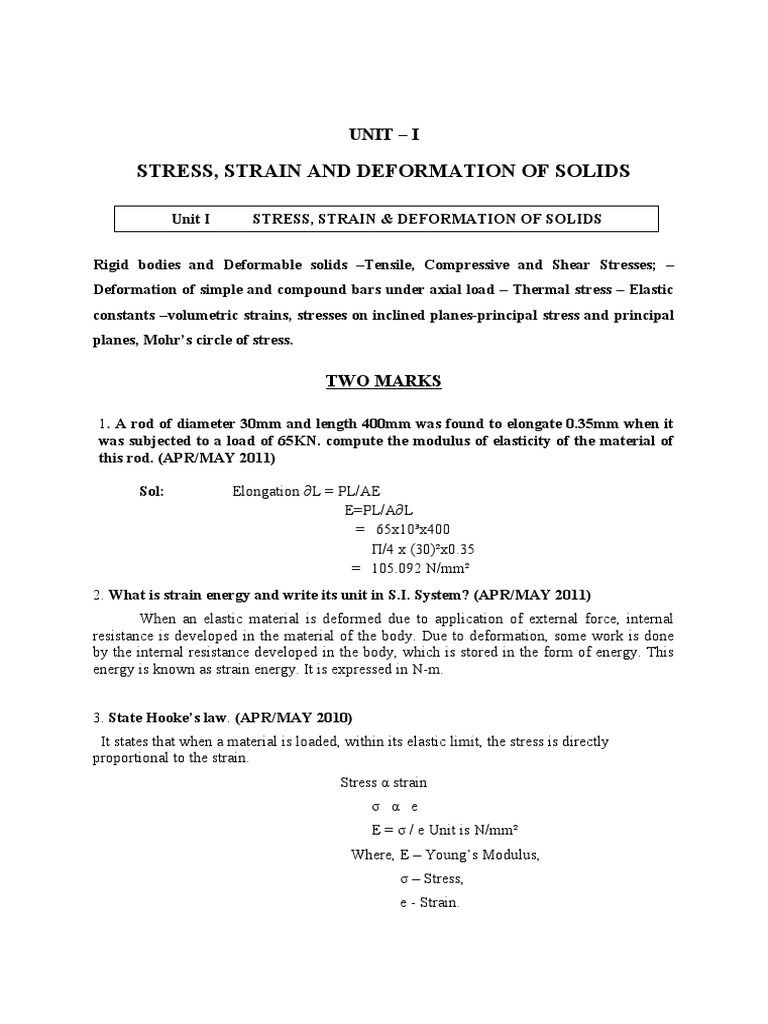 Unit 1 | PDF | Young's Modulus | Elasticity (Physics)