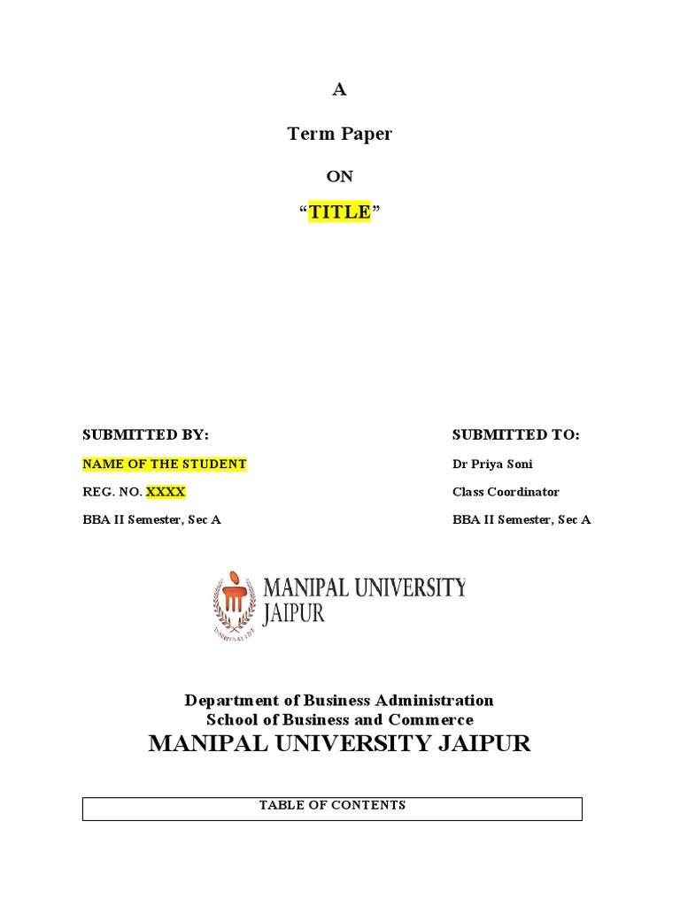 Manipal University Jaipur: A Term Paper | PDF
