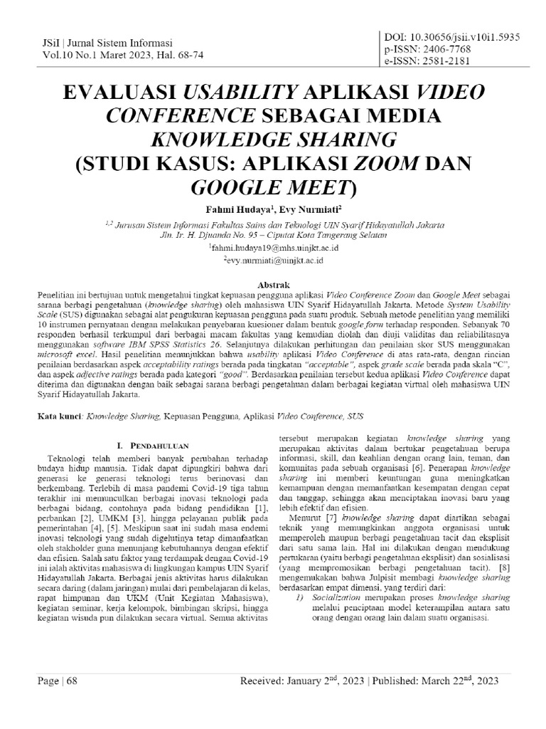 View of EVALUASI USABILITY APLIKASI VIDEO CONFERENCE SEBAGAI MEDIA KNOWLEDGE SHARING (STUDI ...