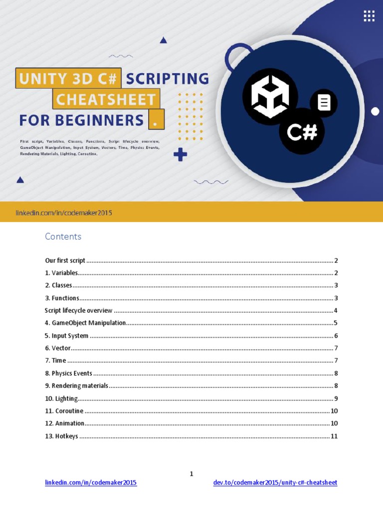 Dev - To/codemaker2015/unity C# Cheatsheet | PDF | Scripting Language | Variable (Computer Science)