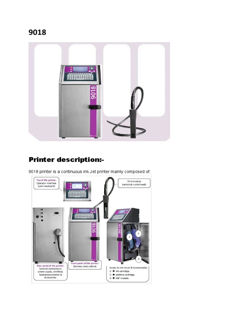 Printer Description:-: 9018 Printer Is A Continuous Ink Jet Printer Mainly Composed of ...