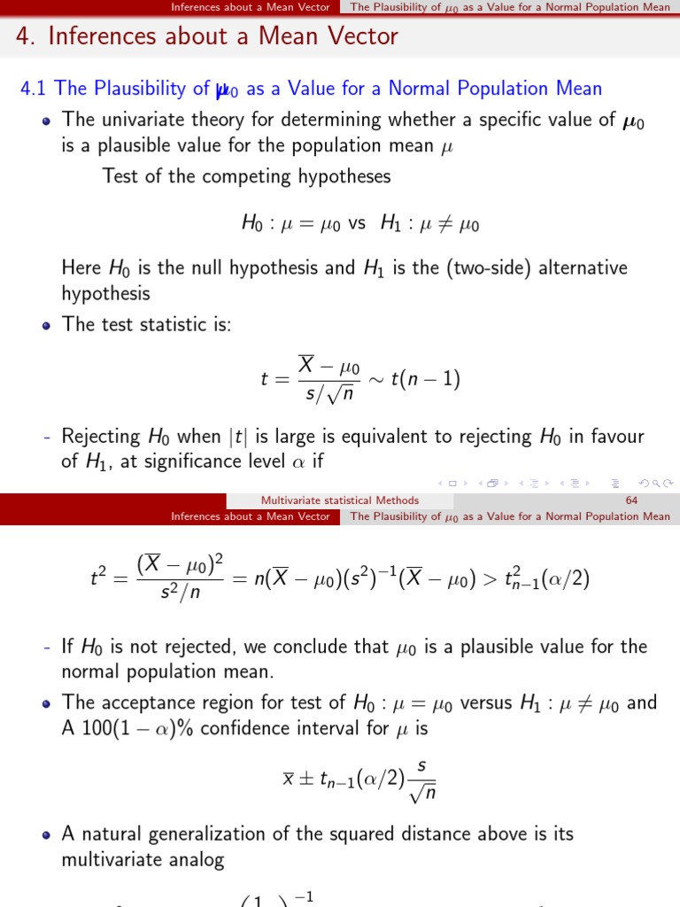 4.1 The Plausibility of µ as a Value for a Normal Population Mean μ | Download Free PDF ...