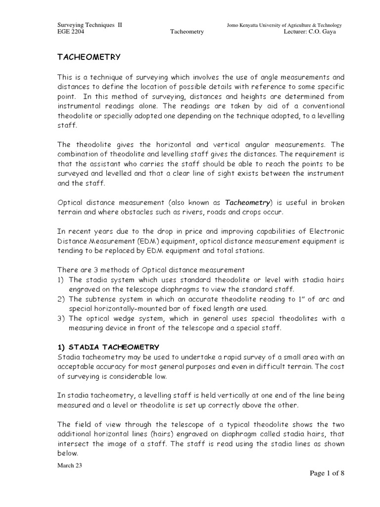 EGE 2204-Tacheometry 2023 | Download Free PDF | Surveying | Optics