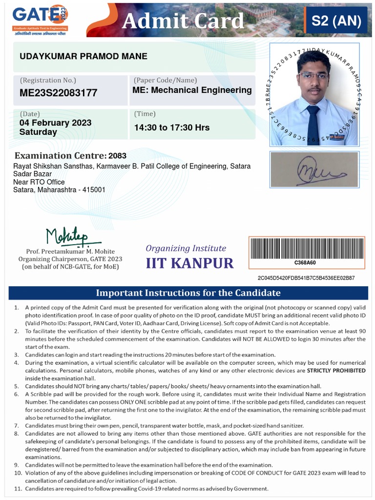 Udaykumar Pramod Mane's Exam Details | PDF