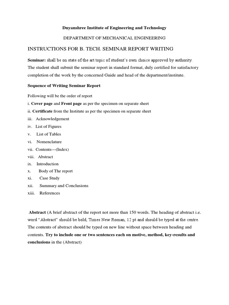Seminar Report Format and Content | PDF | Paragraph | Abstract (Summary)