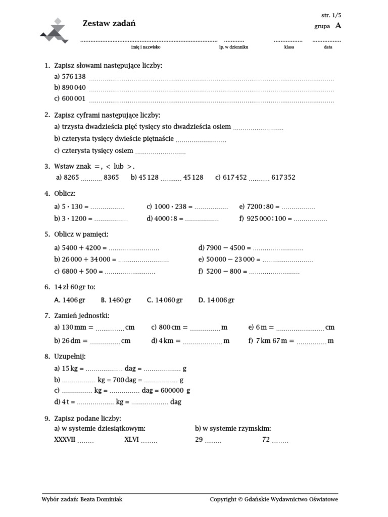 Zestaw zadań - systemy liczbowe kl. 4 (1) | PDF