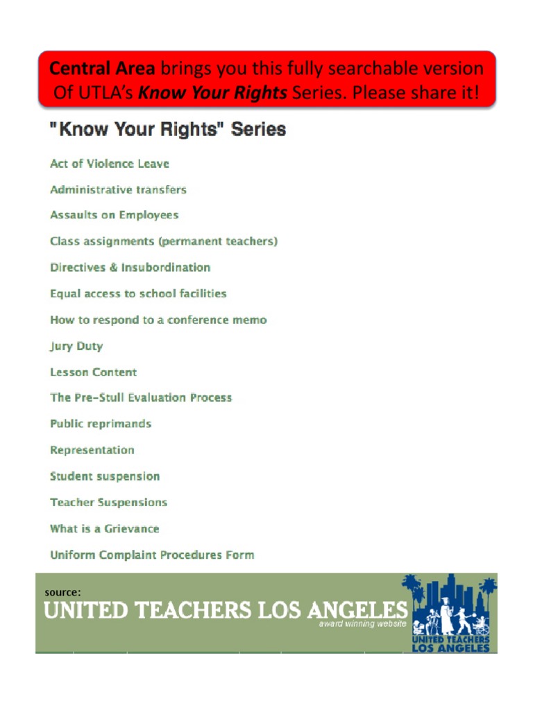 UTLA Know Your Rights - Complete | PDF | Complaint | Mediation