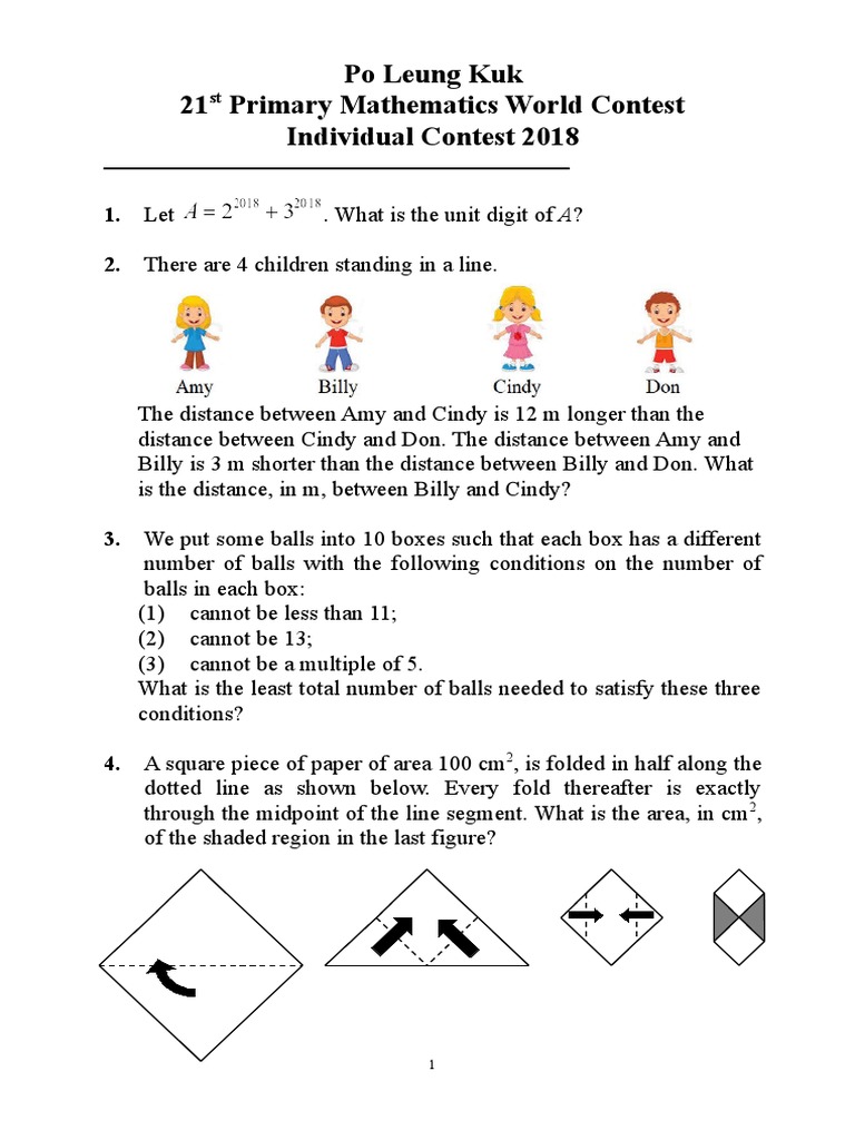 Po Leung Kuk 21 Primary Mathematics World Contest Individual Contest ...