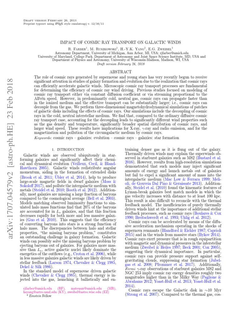 Impact of Cosmic Ray Transport On Galactic Winds | PDF | Galaxy | Stars