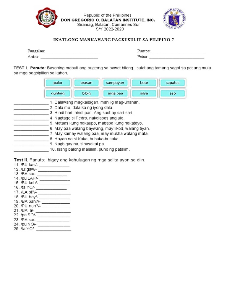 Ikatlong Markahan Sa Filipino 7 | PDF