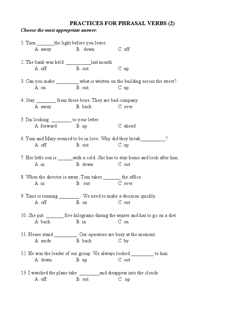 PHRASAL VERB PRACTICE - 2 | PDF