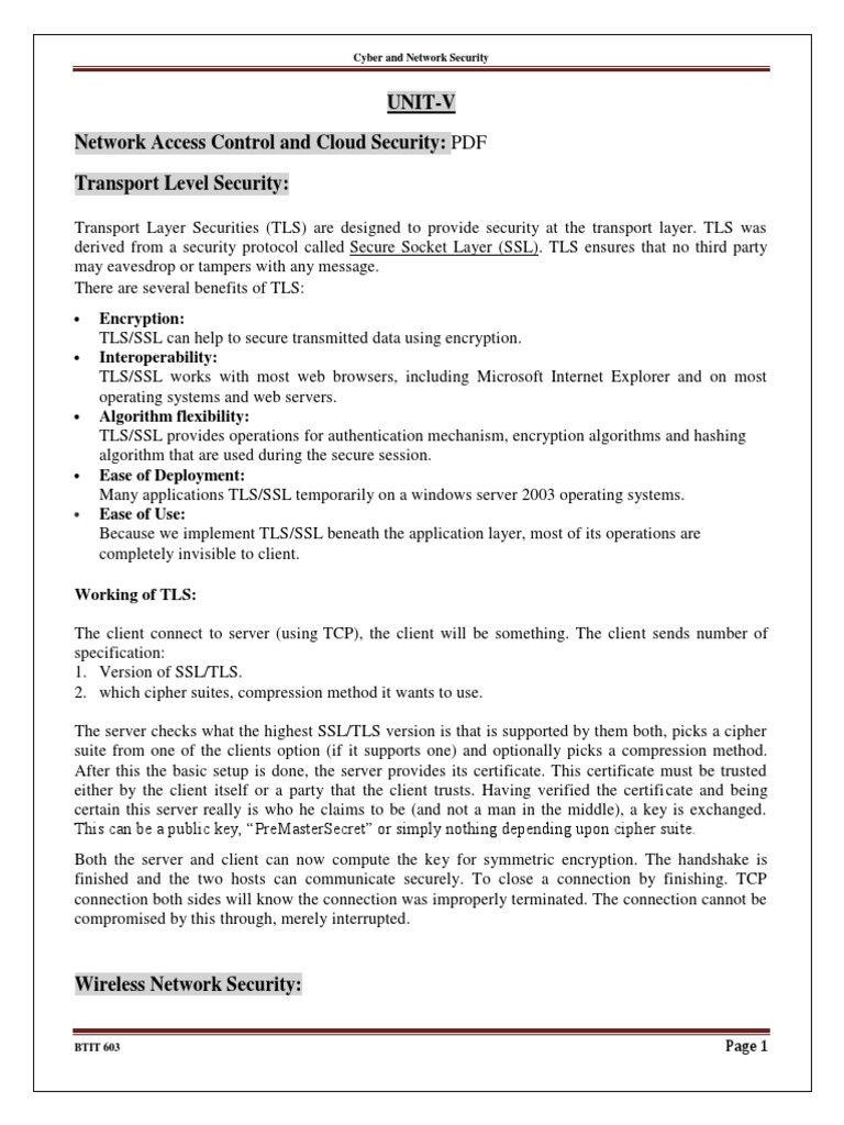 Unit-V Network Access Control and Cloud Security: PDF Transport Level Security | PDF | Transport ...