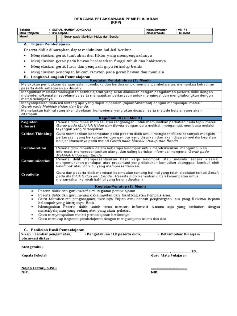 RPP Ipa Kelas 8 | PDF
