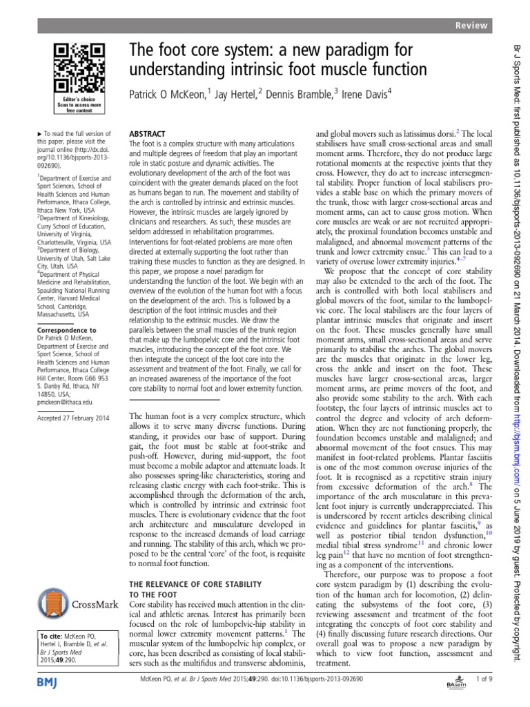 The Foot Core System. A New Paradigm For Understanding Intrinsic Foot ...