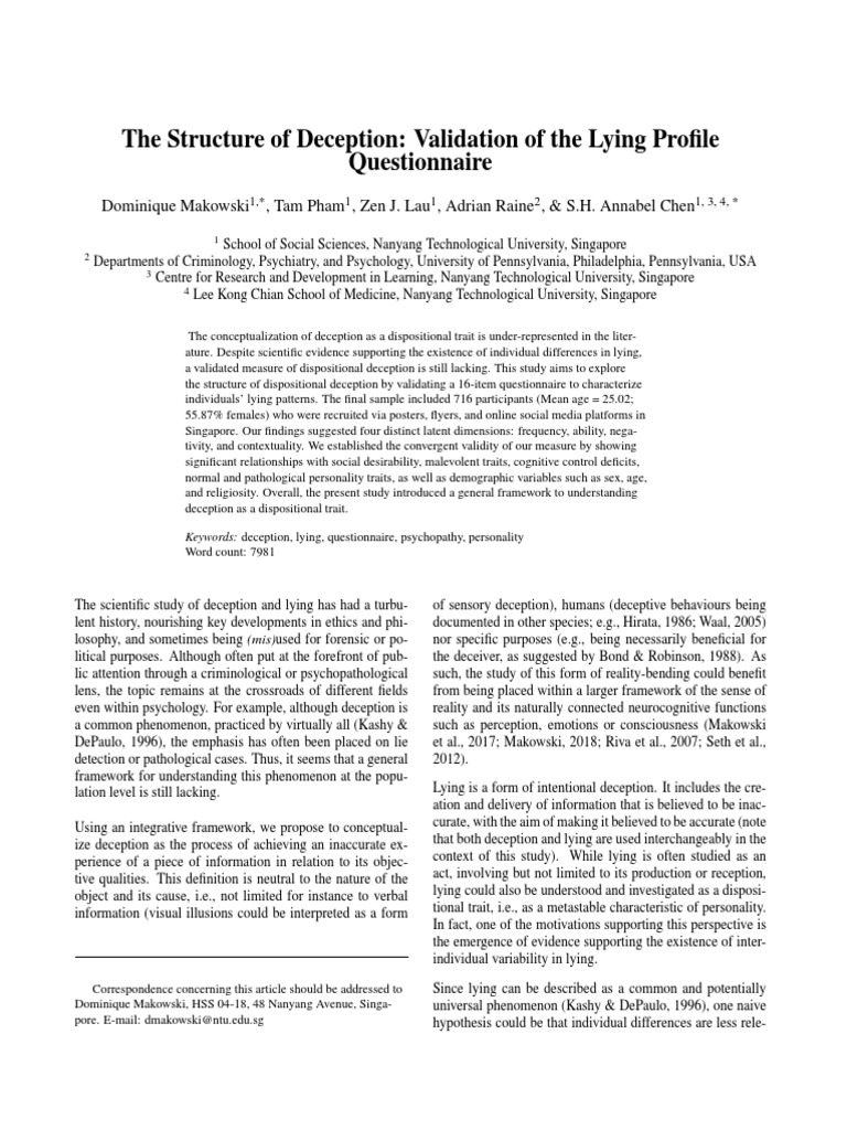 The Structure of Deception: Validation of The Lying Profile ...