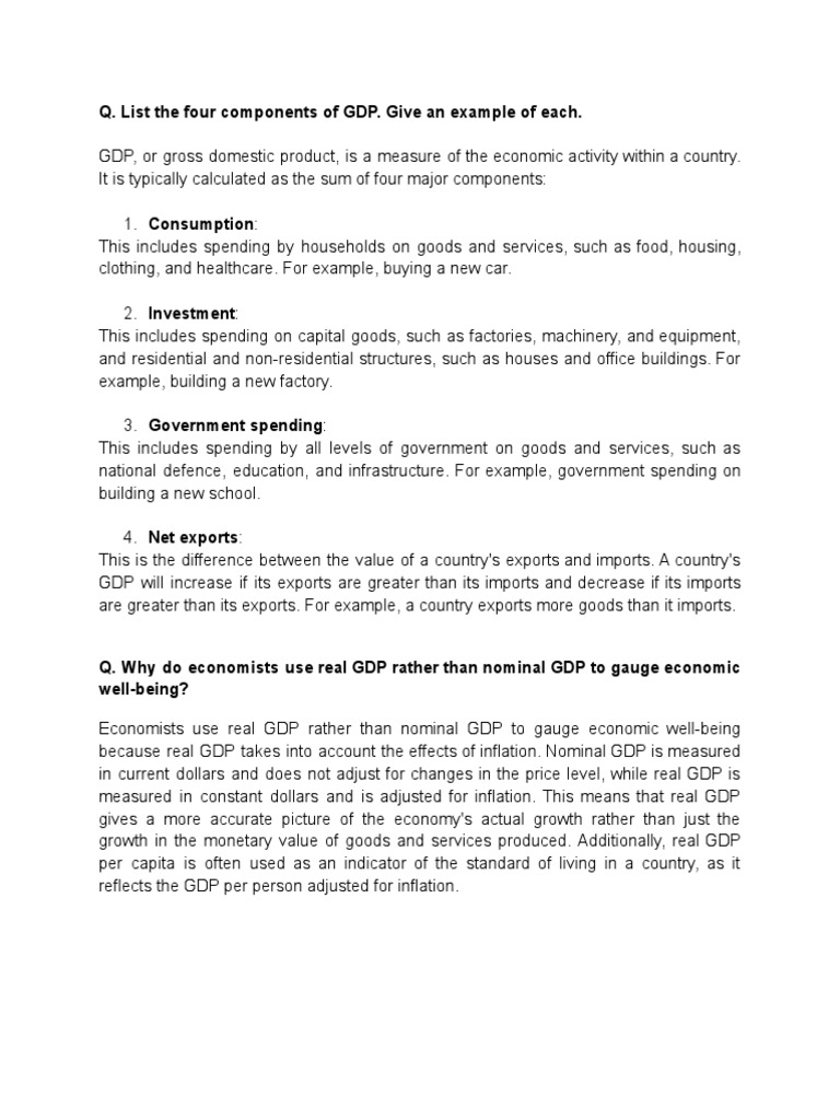 Q. List The Four Components of GDP. Give An Example of Each | Download ...
