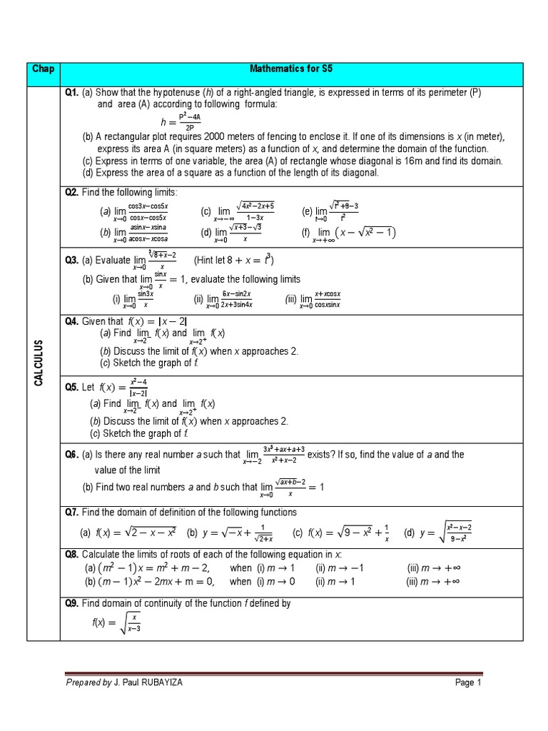 S5 Worksheet 10 | PDF | Asymptote | Tangent