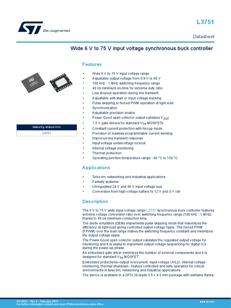 Wide 6 V To 75 V Input Voltage Synchronous Buck Controller: Features ...