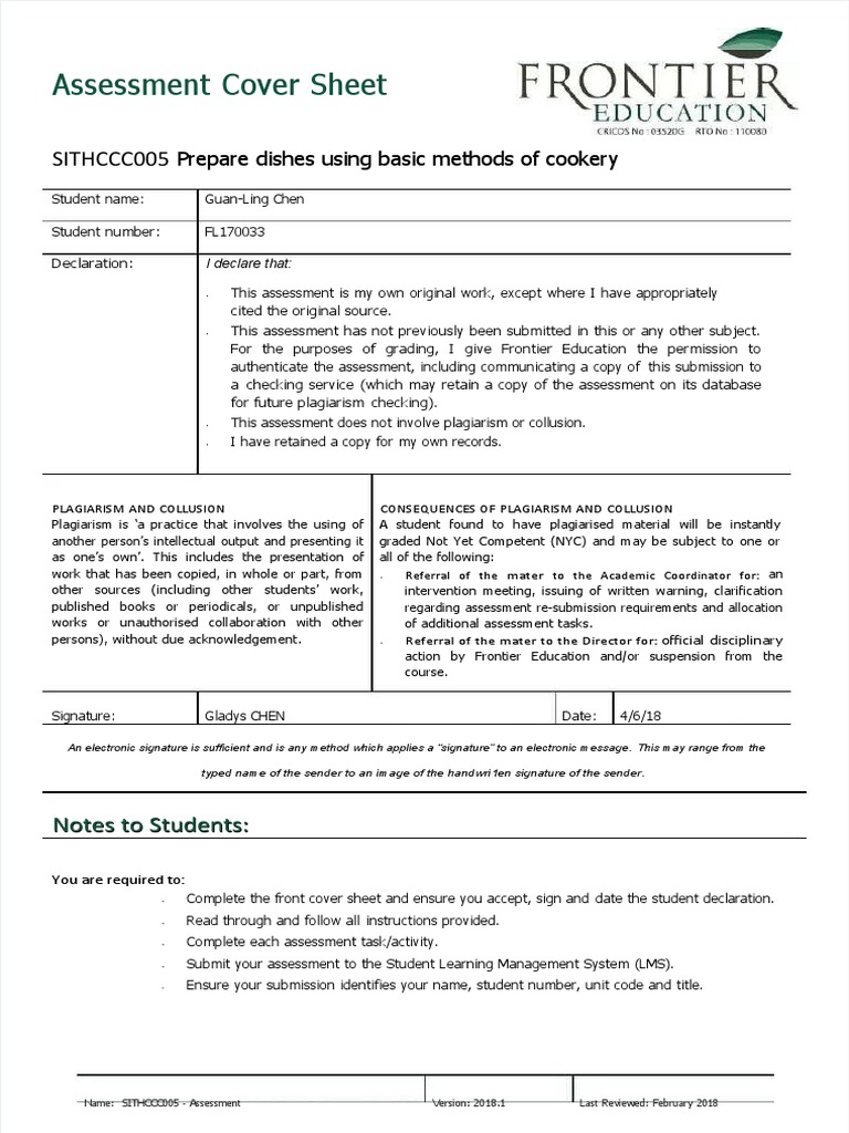 SITHCCC005 Assessment Overview | PDF | Roasting | Cooking